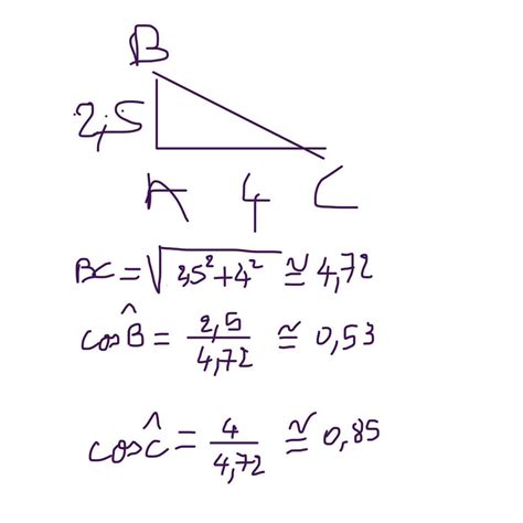 Dans Un Triangle Abc Rectangle En A On Sait Que Ab 2 5 Et Ac 4 Calculons Bc Cos B Cos