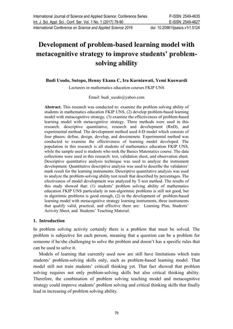 Pdf Development Of Problem Based Learning Model With Metacognitive