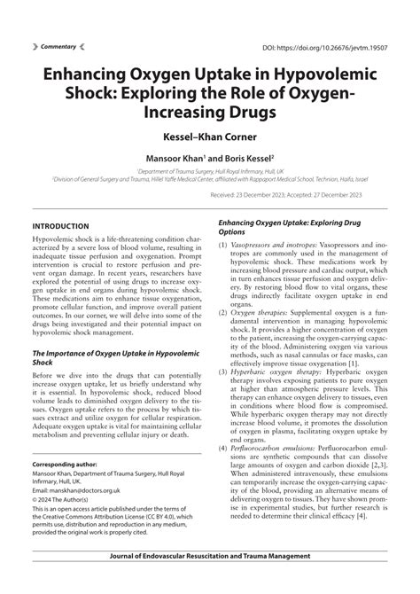 Pdf Enhancing Oxygen Uptake In Hypovolemic Shock Exploring The Role Of Oxygen Increasing