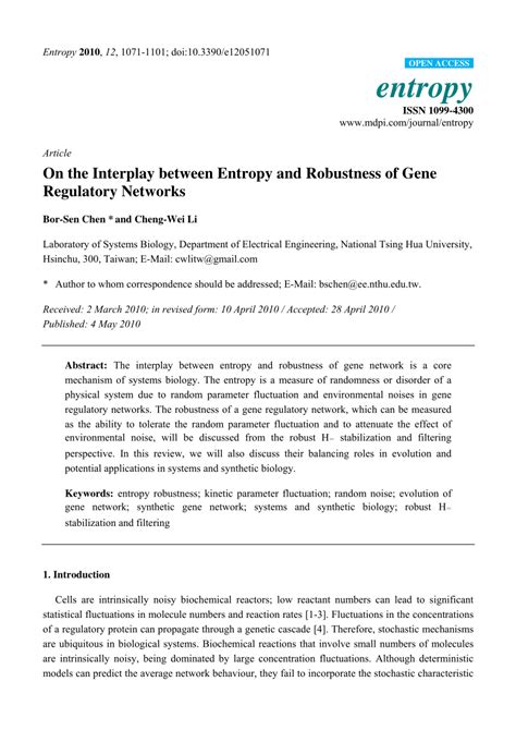 Pdf On The Interplay Between Entropy And Robustness Of Gene
