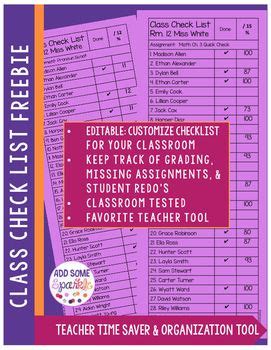 Editable Class Check List Teacher Favorite Things Classroom Management Tool Teacher Resources