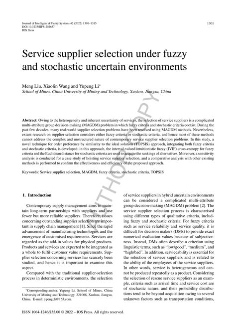Pdf Service Supplier Selection Under Fuzzy And Stochastic Uncertain Environments