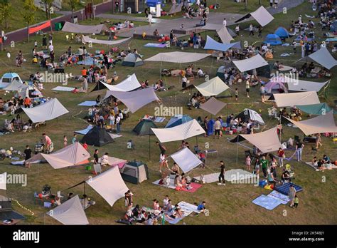 Nanning China October 4 2022 Aerial Photo Shows A Large Number Of People Camping In