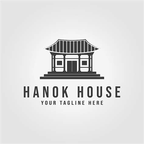 빈티지 한국 한옥 로고 벡터 아이콘 디자인 일러스트 Joglo House From Java Hanok House From South Korea 프리미엄 벡터