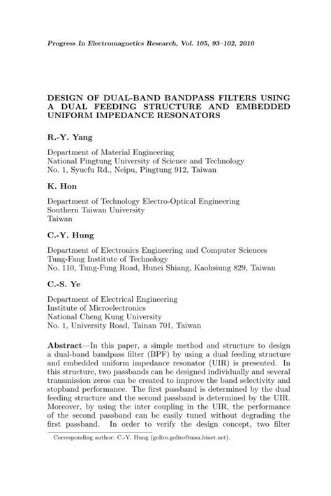 pdf design of dual band bandpass filters using a … · design of dual