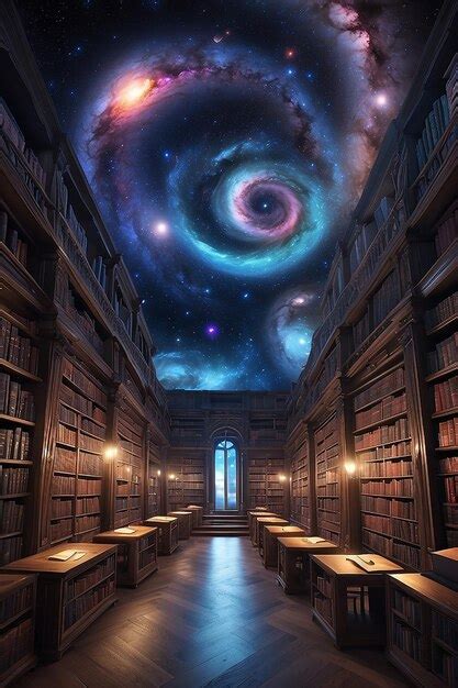 Premium Photo A Cosmic Library Containing The Knowledge Of Multiple