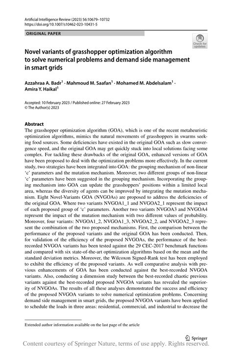 Pdf Novel Variants Of Grasshopper Optimization Algorithm To Solve