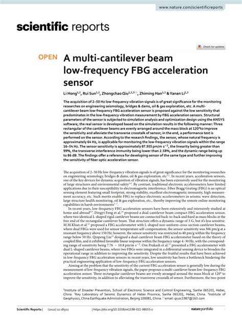 Pdf A Multi Cantilever Beam Low Frequency Fbg Acceleration Sensor
