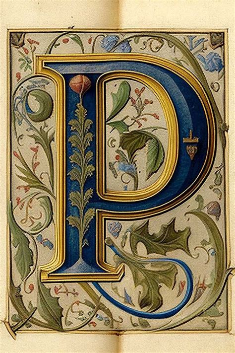 Illuminated Manuscript Letter P Initial With Classic Flourish