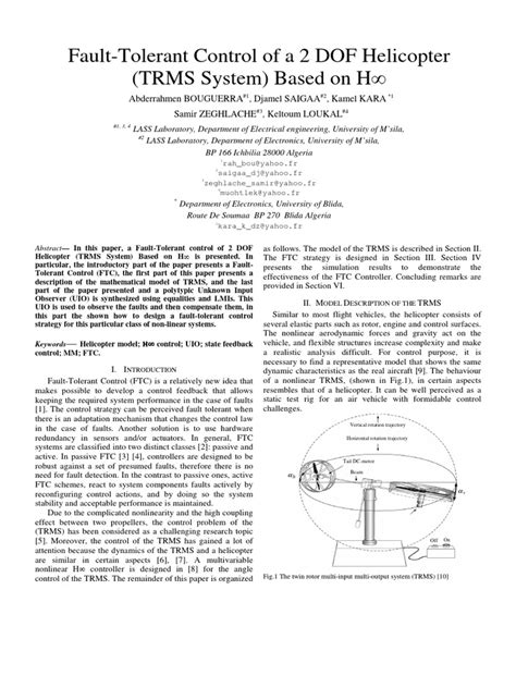 Fault Tolerant Control Of A 2 Dof Helico Pdf Torque Force