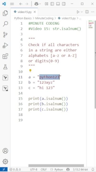 String Isalnum Method Minutecoding 15 Python Coding Stringisalnum String Youtube