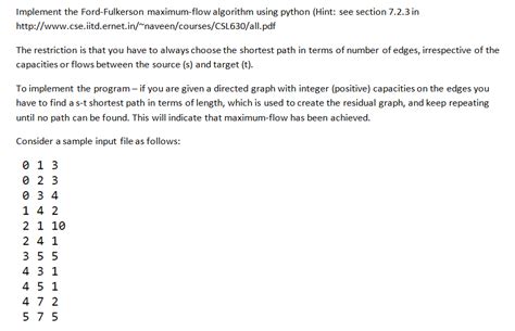 Implement The Ford Fulkerson Maximum Flowalgorithm Chegg