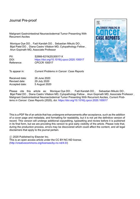 Pdf Malignant Gastrointestinal Neuroectodermal Tumor Presenting With Recurrent Ascites