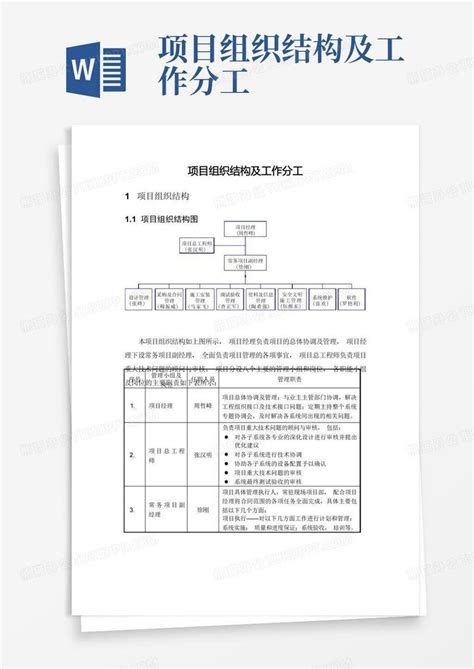 项目组织结构及工作分工word模板下载 编号qonxjnrg 熊猫办公