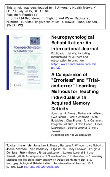 Pdf A Comparison Of Errorless And Trial And Error Learning Methods For Teaching