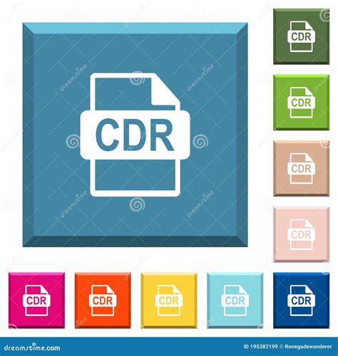 cdr file format white icons on edged square buttons stock vector