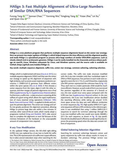 Pdf Halign 3 Fast Multiple Alignment Of Ultra Large Numbers Of Similar Dnarna Sequences