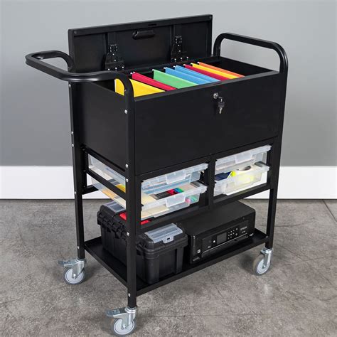 File Cart With Locking Cabinet And Storage Bins Luxor Ucws003 Affordable Utility Carts