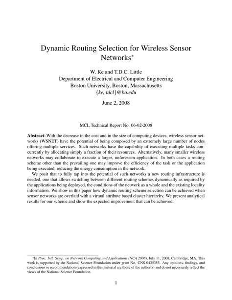 Pdf Dynamic Route Selection For Wireless Sensor Networks
