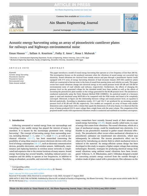 Pdf Acoustic Energy Harvesting Using An Array Of Piezoelectric Cantilever Plates For Railways