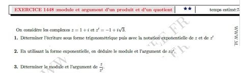Maths Lycee Fr Exercice Corrigé Maths Terminale Spécialité Module Et Argument Dun Produit Et D