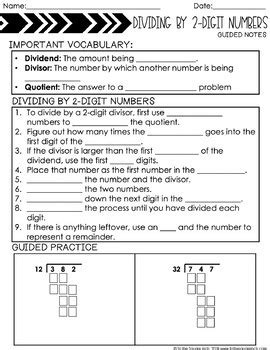 Dividing By 2 Digit Numbers Notes By To The Square Inch Kate Bing Coners