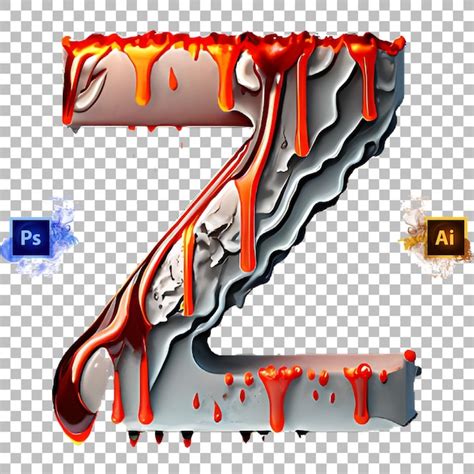 세련된 알파벳 문자 A부터 Z까지 용암 디자인 문자 Z 프리미엄 Psd 파일