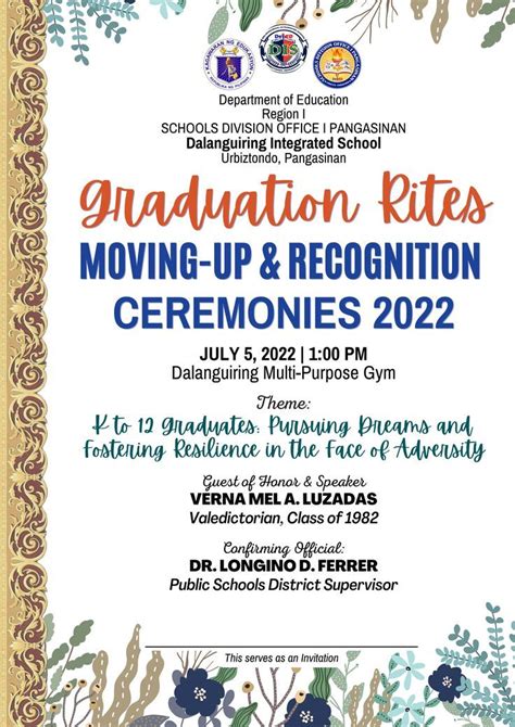 Graduation Rites Moving Up And Recognition Ceremonies Sample Porgram Deped Aquaintance