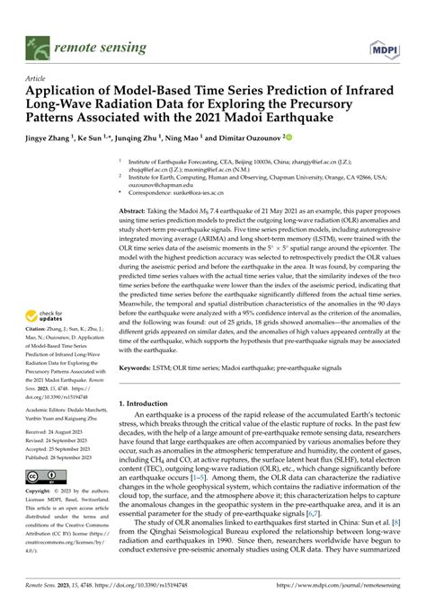 Pdf Application Of Model Based Time Series Prediction Of Infrared Long Wave Radiation Data For