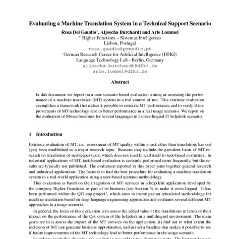 Evaluating A Machine Translation System In A Technical Support Scenario