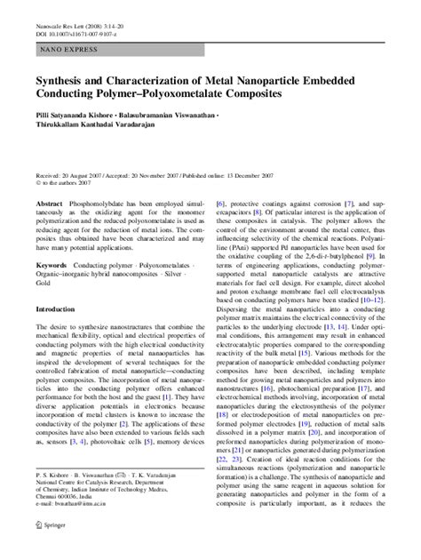 Pdf Synthesis And Characterization Of Metal Nanoparticle Embedded