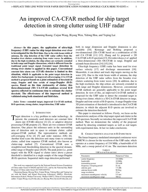Pdf An Improved Ca Cfar Method For Ship Target Detection In Strong Clutter Using Uhf Radar