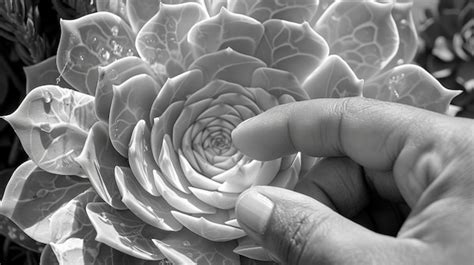 Fingers Tracing The Intricate Patterns Of A Succulent In A Sensory Garden Premium Ai Generated