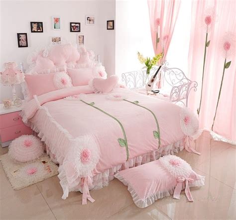 Pink Girls Lace Frilly Dandelion Flowers Duvet Cover Bedding Duvet