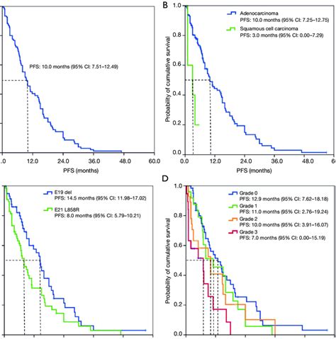 curves of pfs a kaplan meier curves for pfs in all patients b pfs