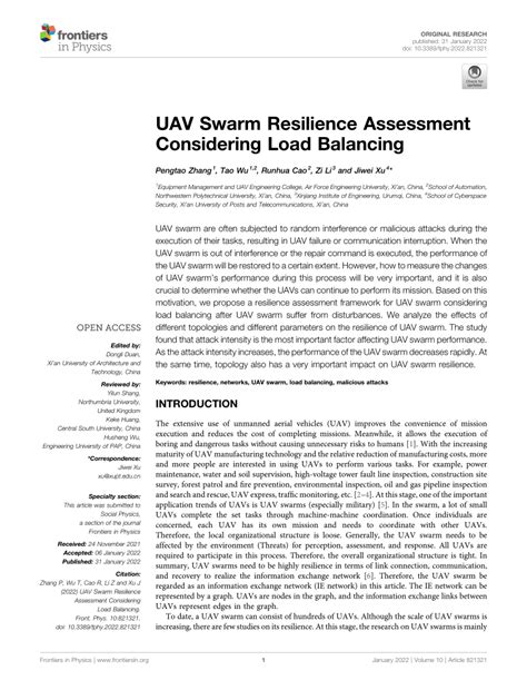 Pdf Uav Swarm Resilience Assessment Considering Load Balancing