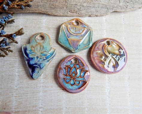 Set Of Ceramic Pendants 4 Artisan Pendants Of Porcelain Boho Necklace