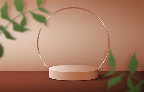 화장품 브라운 배경 최소한의 프리미엄 포디움 디스플레이 제품 프리젠 테이션 브랜딩 및 포장 프리젠 테이션 잎 배경의 그림자 스튜디오 무대 3d 일러스트 디자인 공란에 대한