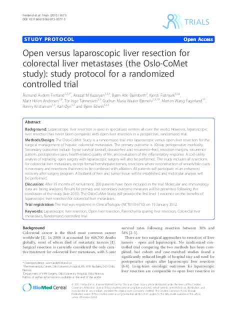Pdf Open Versus Laparoscopic Liver Resection For Colorectal Liver