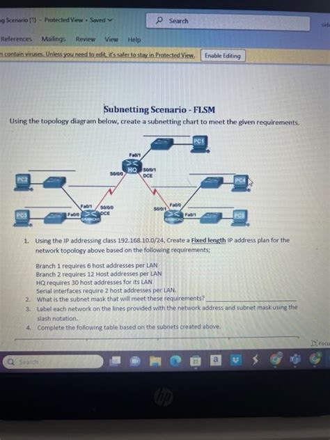 solved subnetting scenario fism using the topology diagram