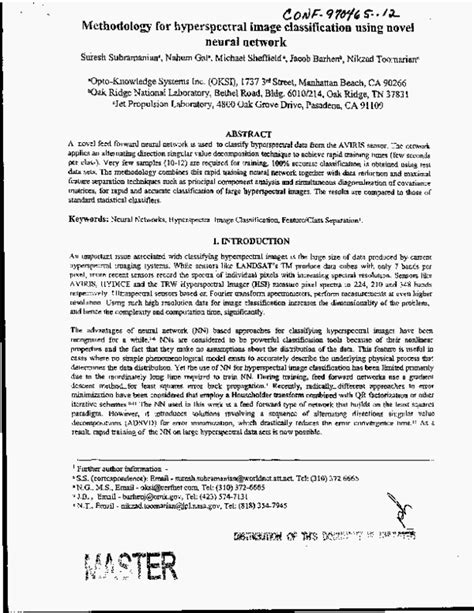 Pdf Methodology For Hyperspectral Image Classification Using Novel Neural Network