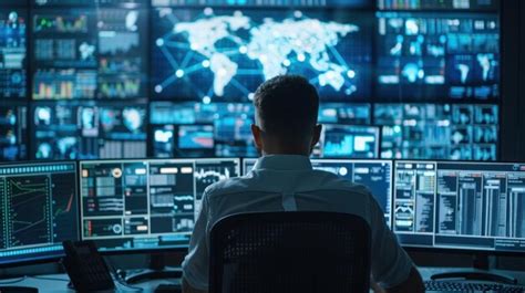 Premium Photo Cyber Security Analyst Monitoring Multiple Computer Monitors