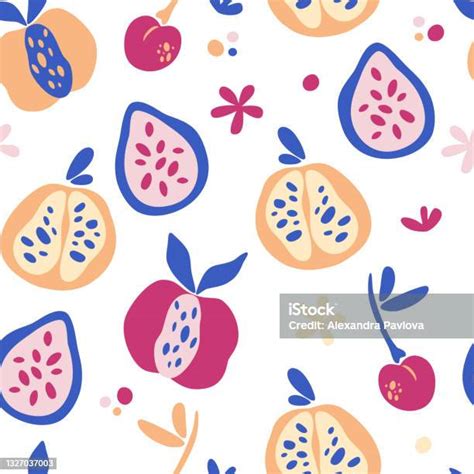 추상적인 열대 과일이 있는 매끄러운 패턴 트렌디 한 손으로 그린 질감 종이 커버 패브릭 인테리어 장식 및 기타 사용자를위한 현대적인 추상 디자인 과일 믹스 배경 벡터