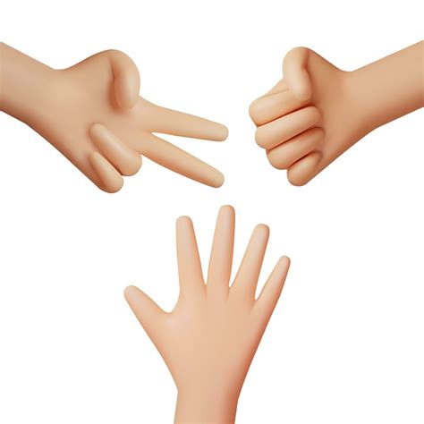 3D Rock Paper Scissors Game Isolated Render Hand Gestures Set Cartoon