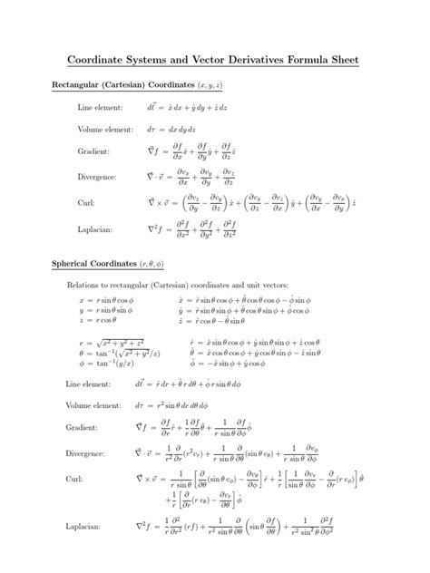 Formulas Pdf Coordinate System Gradient