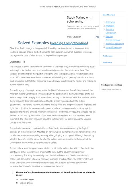 solution education learning mcqs test reading comprehension solved
