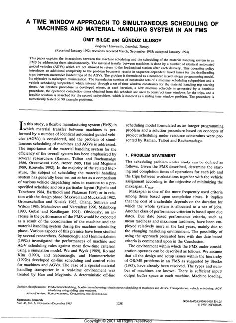 Pdf A Time Window Approach To Simultaneous Scheduling Of Machines And Material Handling System