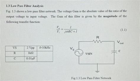 Solved 1 3 Low Pass Filter Analysis Fig 1 3 Shows A Low Pass Chegg Com