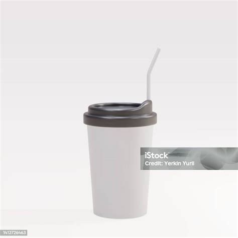빨대가있는 3d 종이 커피 컵 벡터 일러스트레이션 0명에 대한 스톡 벡터 아트 및 기타 이미지 0명 갈색 개념 기호