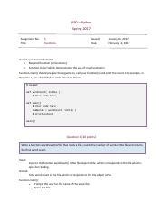 Python Functions Assignment Spring 2017 Course Hero